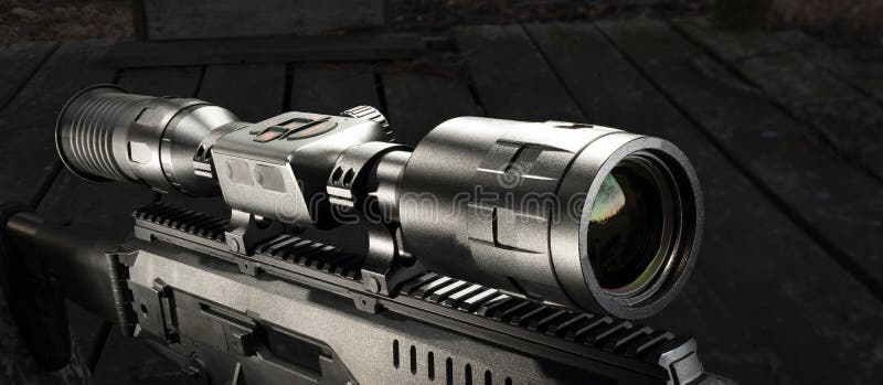 Night vision rifle scope stock photo. Image of rail - 253140726