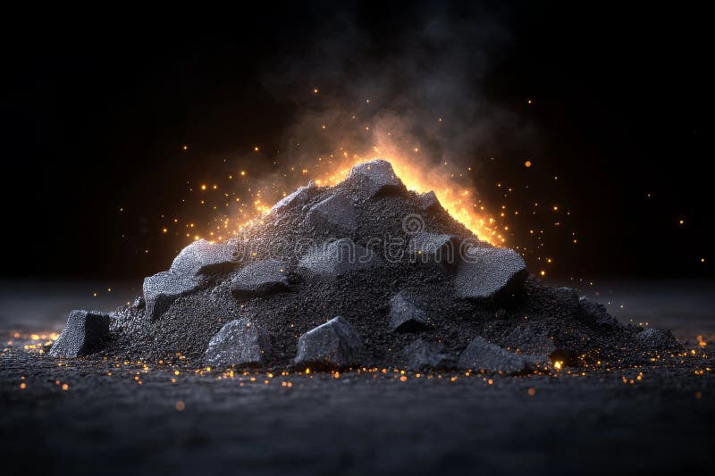 At Night, a Volcano Bursts Forth with Radiant Lava and Ash Stock Image ...