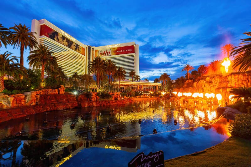 Night Volcano Fire Show of the Mirage Editorial Stock Image - Image of ...