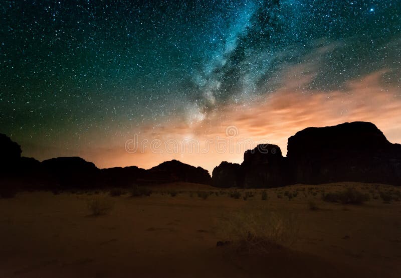 Night in Wadi Rum Desert. Jordan Stock Photo - Image of landscape ...