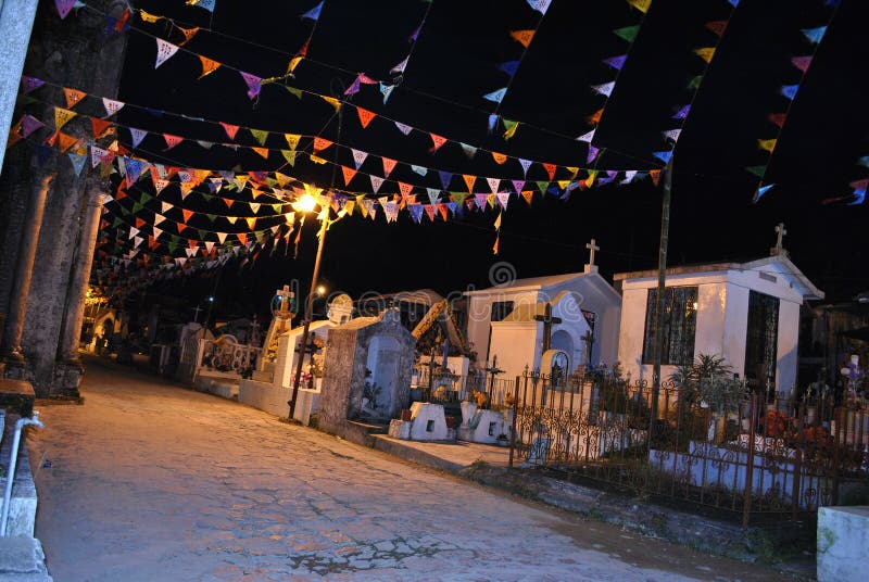 Cuetzalan night cemetery. stock image. Image of cripta - 318641105
