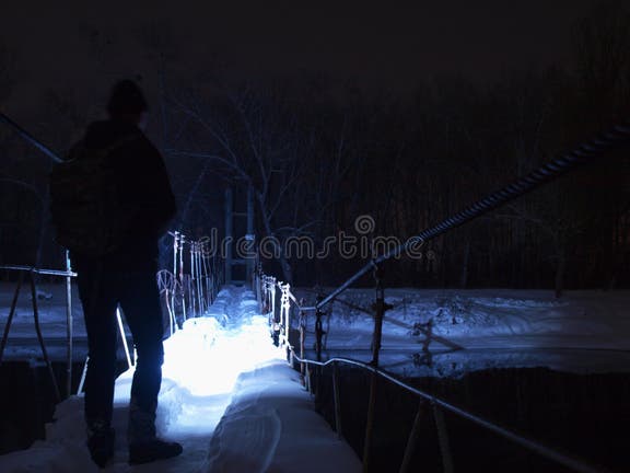 Night Walk Outside the City with a Flashlight. Stock Image - Image of ...