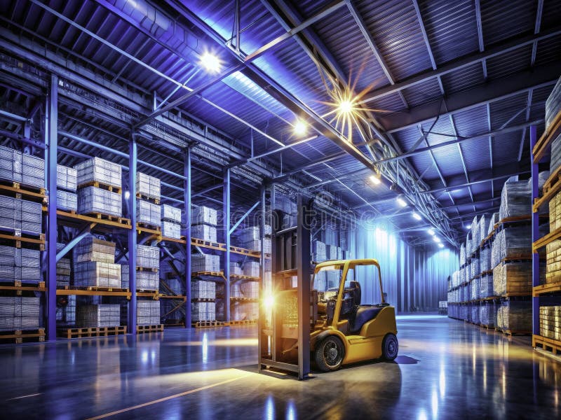 Night Warehouse Photography Modern Logistics Forklift Efficiency and ...