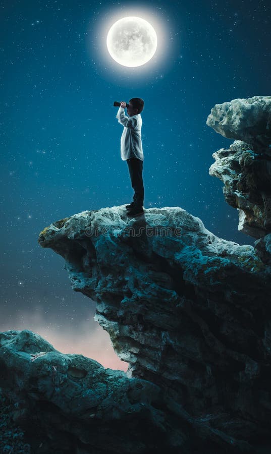 Night watch on the cliff. stock photo. Image of adventure - 111199656