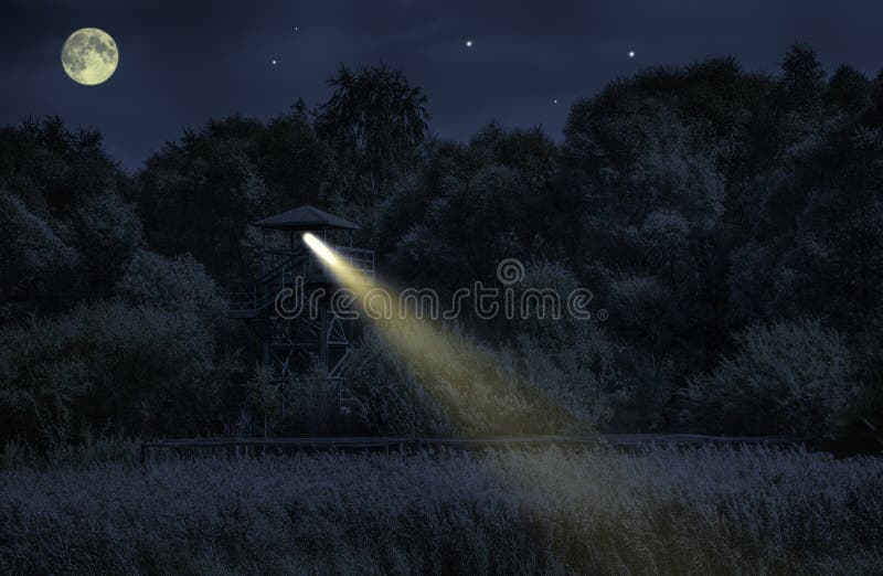 Night on the watchtower stock image. Image of night, tower - 58751561
