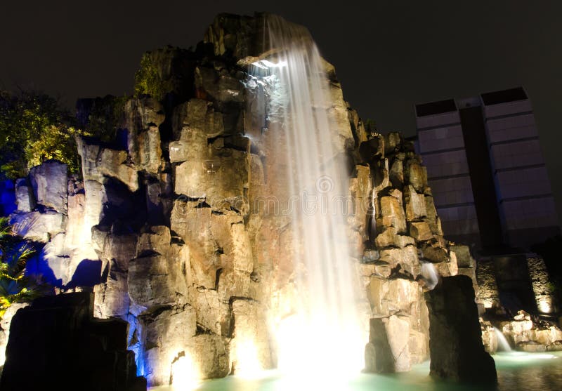 Night Waterfall 1 stock image. Image of splash, gardens - 9405009