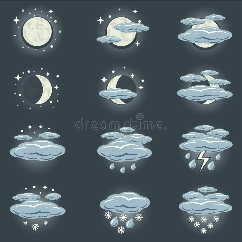 Night Weather Forecast Icons Realistic Vector Set Stock Vector ...
