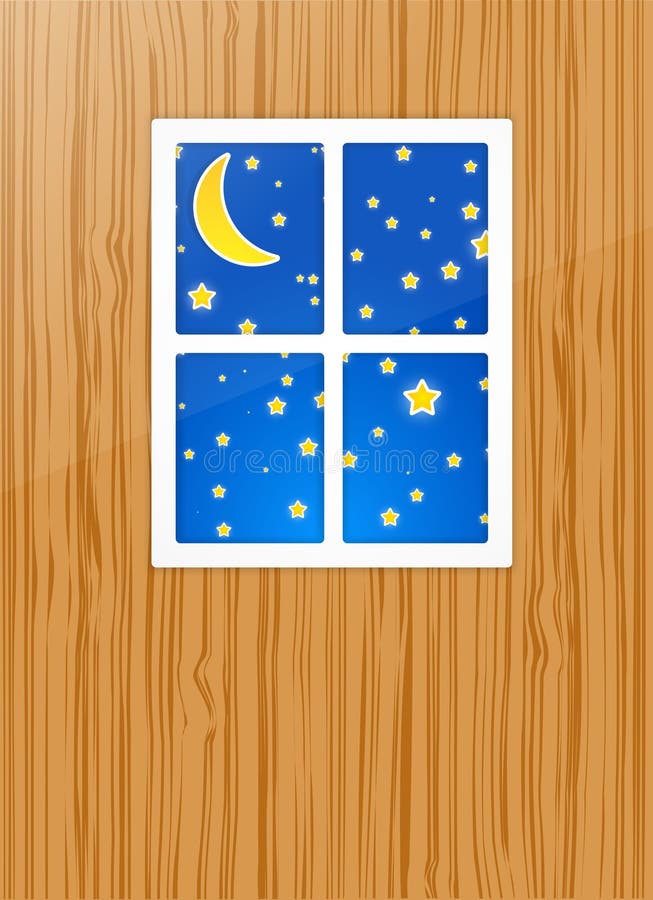 Day And Night Window. Cartoon Skyscrapers At Night With Moon And Stars ...