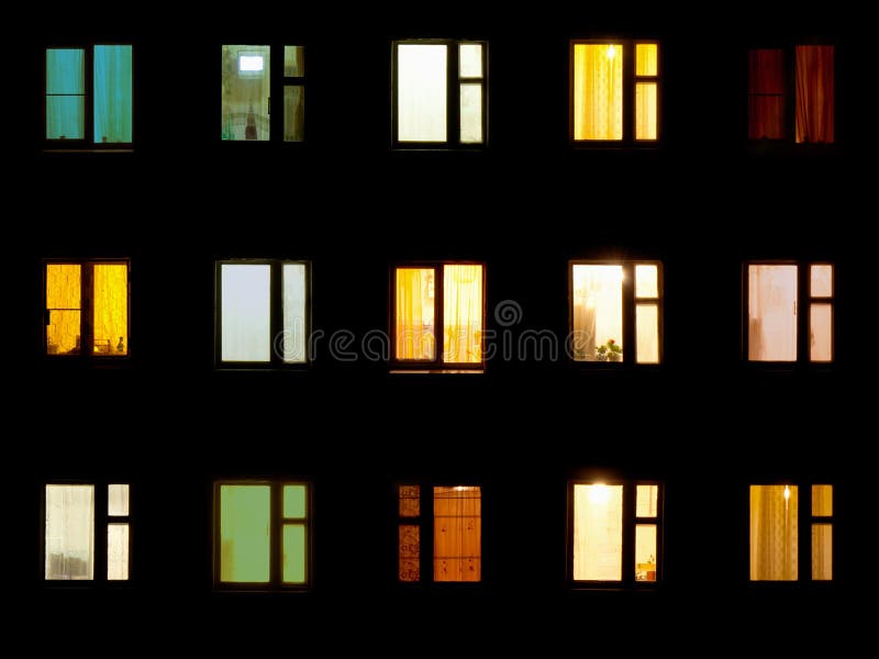 Night Windows - Block of Flats Background Stock Image - Image of dusk ...