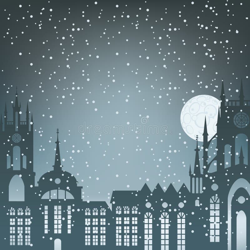 Night city in winter stock vector. Illustration of exterior - 34109548