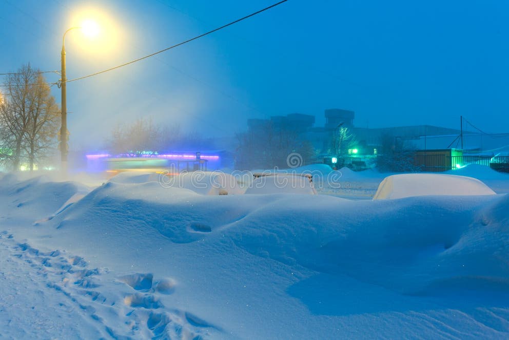 Night Winter City Scene stock photo. Image of climate - 35281938