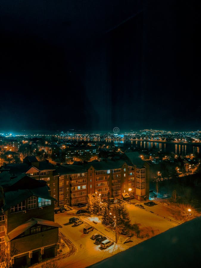Night Winter Irkutsk, on the Banks of the Anga River Stock Photo ...
