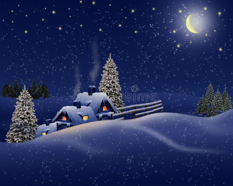 Night Winter Landscape in Blue . Stock Illustration - Illustration of ...