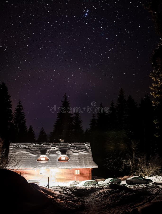 Night wooden cottage stock image. Image of kiruna, beauty - 97011657
