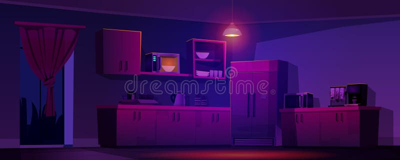 Night Work Office Kitchen Room Interior Vector Stock Vector ...