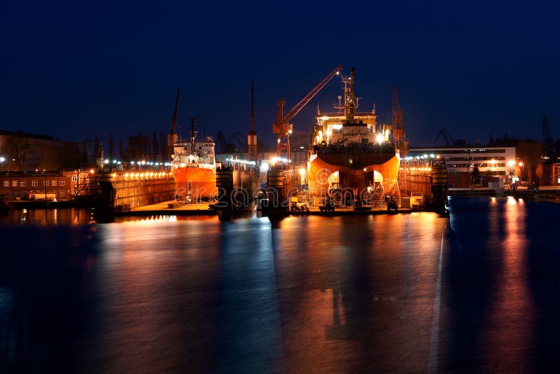 The Large Offshore Oil Rig at Night Stock Image - Image of ...