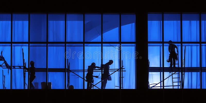 Night Workers Blue Hour Silhouette Stock Image - Image of exterior ...