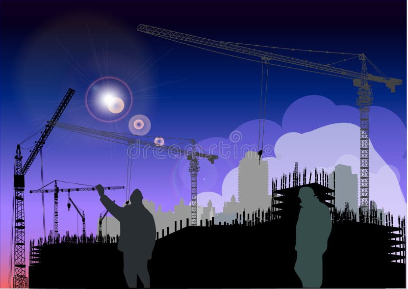 Night works near building stock vector. Illustration of contour - 17586399