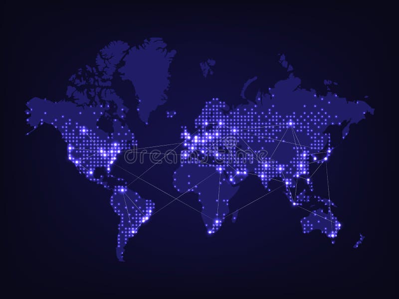 Night World Map with Largest Cities Stock Vector - Illustration of blue ...