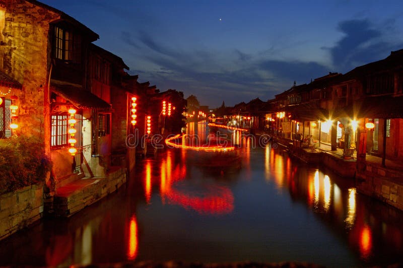 The night of XiTang town stock image. Image of scenery - 3913781