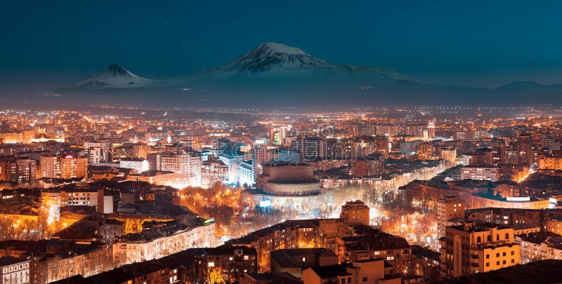Night in Yerevan, Armenia stock photo. Image of mountain - 80255832