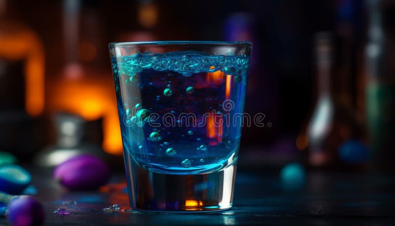 Nightclub Bar Counter Illuminated with Multi Colored Drinks, Pouring ...