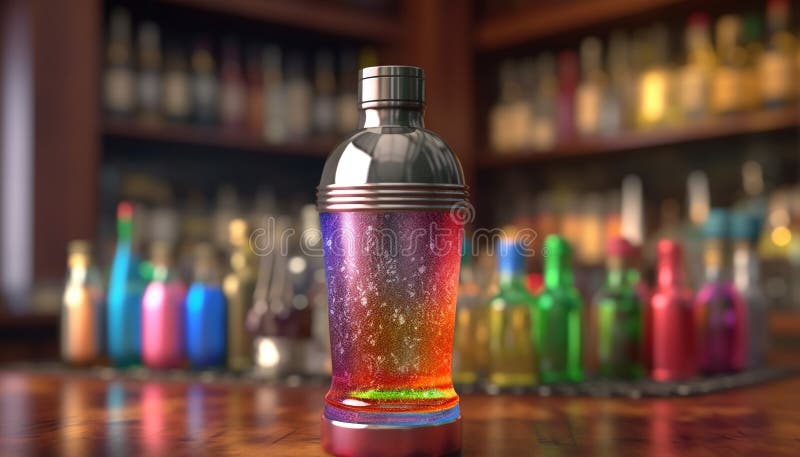 Nightclub Bar Counter Showcases Collection of Multi Colored Alcohol ...