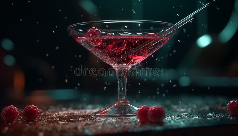 Nightclub Celebration Cocktail Glass Illuminated with Blue Raspberry ...