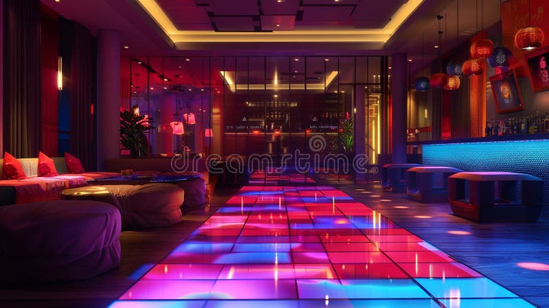 Nightclub Features LED Dance Floor in Stylish Hotel Setting Stock ...