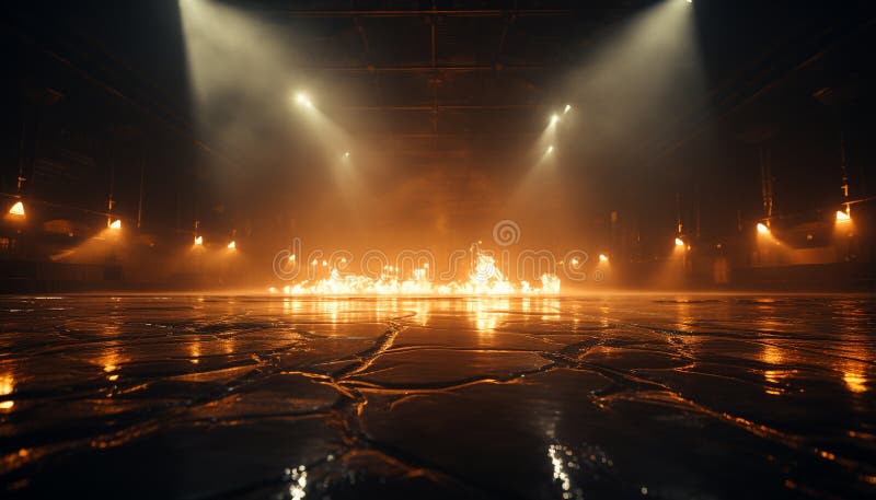 Nightclub Stage Illuminated with Blue Spotlight and Microphone ...