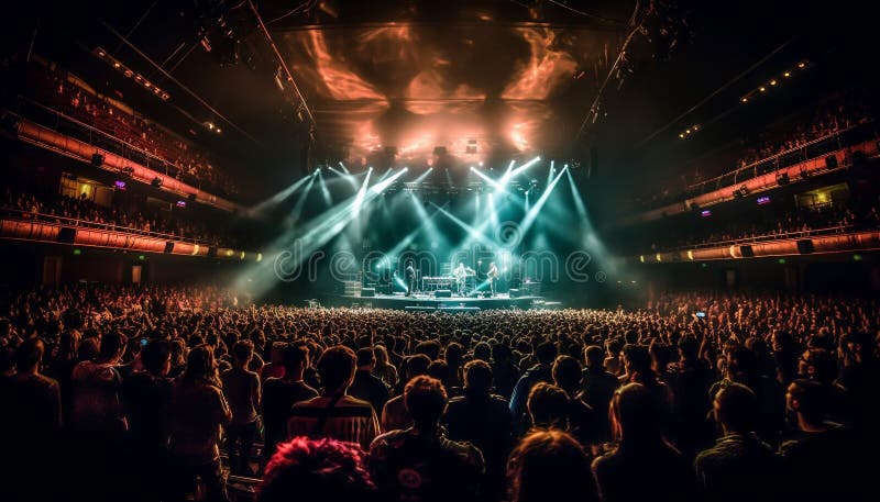 Nightclub Stage Lit Up, Fans Dancing Joyfully Generated by AI Stock ...