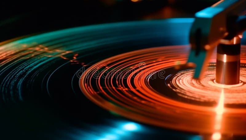 Nightclub Steel Turntable Spinning Blue Disk, Glowing in Abstract ...