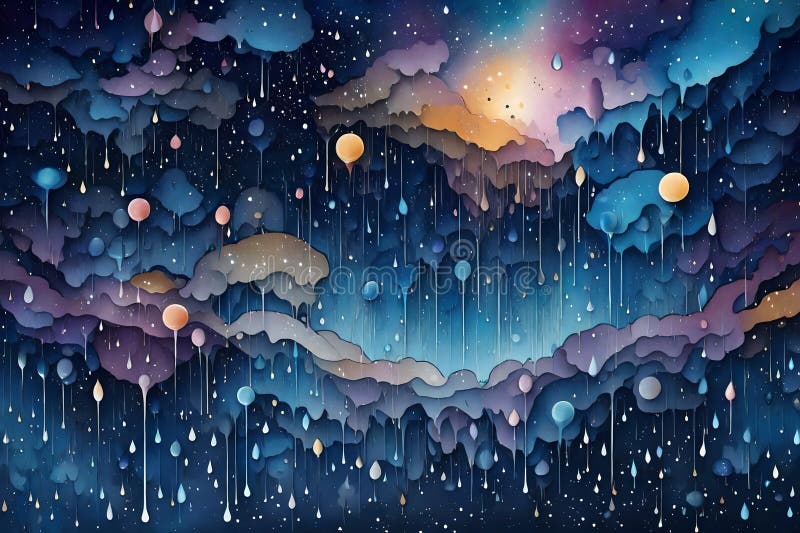 Nightfall Cascade: 3D Vector Art of Colorful Rain Shower Stock ...