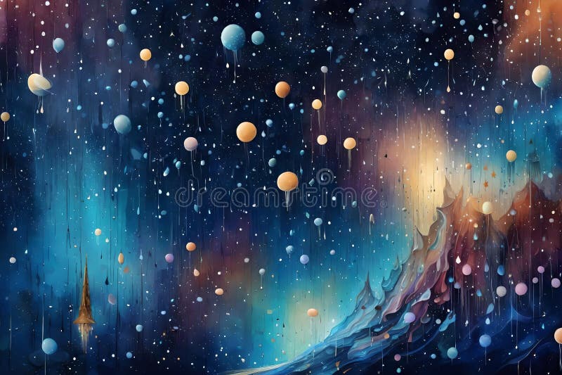 Nightfall Cascade: 3D Vector Illustration of Colorful Rain Shower Stock ...