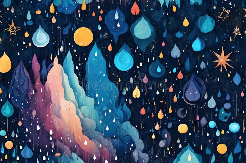 Nightfall Cascade: 3D Vector Rain Shower Under Moonlight Stock ...