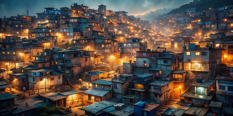 Nightfall in a Densely Populated Urban Slums a Glimpse into the ...