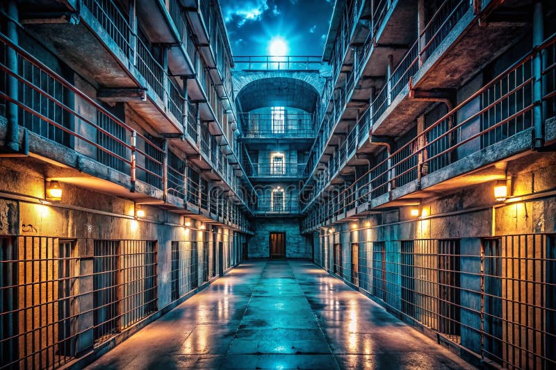 Nightfall on a Desolate Prison Block a Drones Perspective Captures the ...