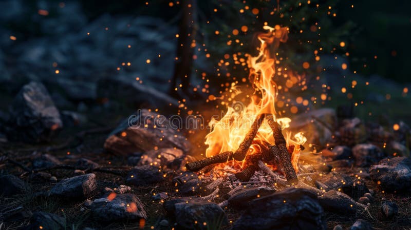 Nightfall Embraces the Wilderness with Sparkling Flames Stock ...