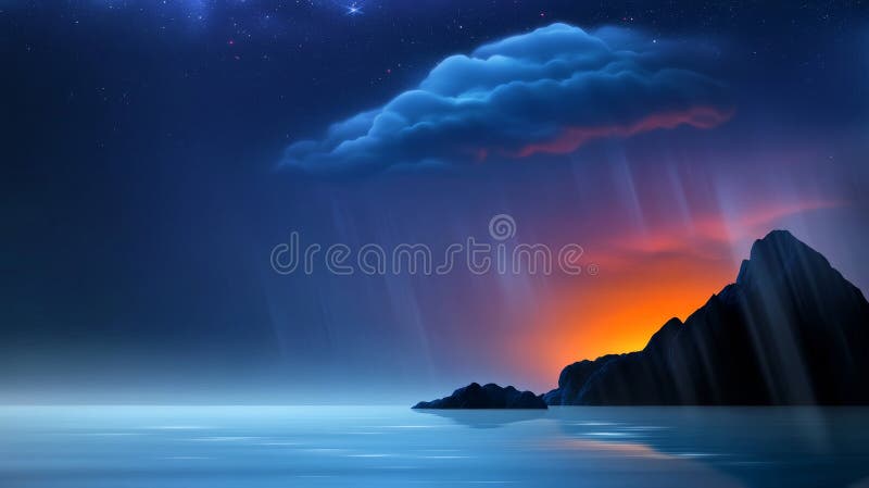 Nightfall Luminous Cloudscape Over Calm Ocean Serene Nightscape ...