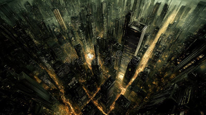 Nightfall Metropolis stock illustration. Illustration of illumination ...