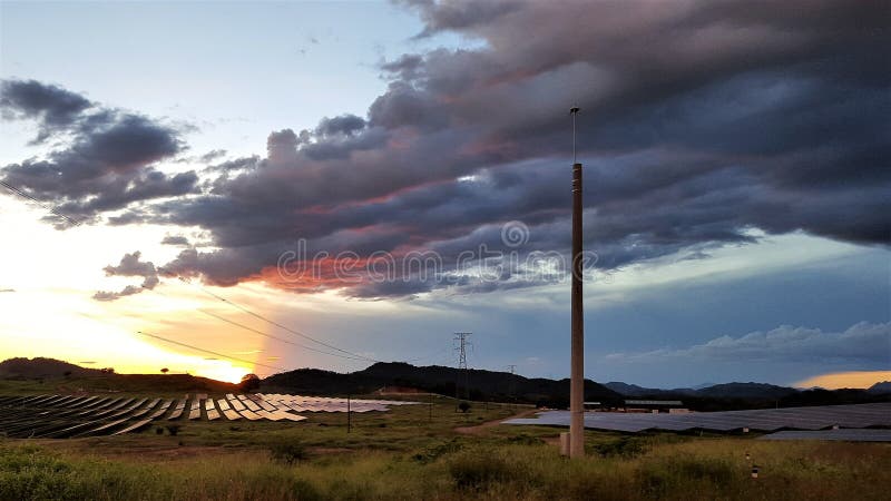 Nightfall at Solar Power Plant Stock Photo - Image of great, beautiful ...