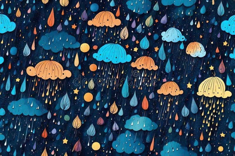 Nightfall Symphony: 3D Vector Art of Colorful Rain Stock Illustration ...