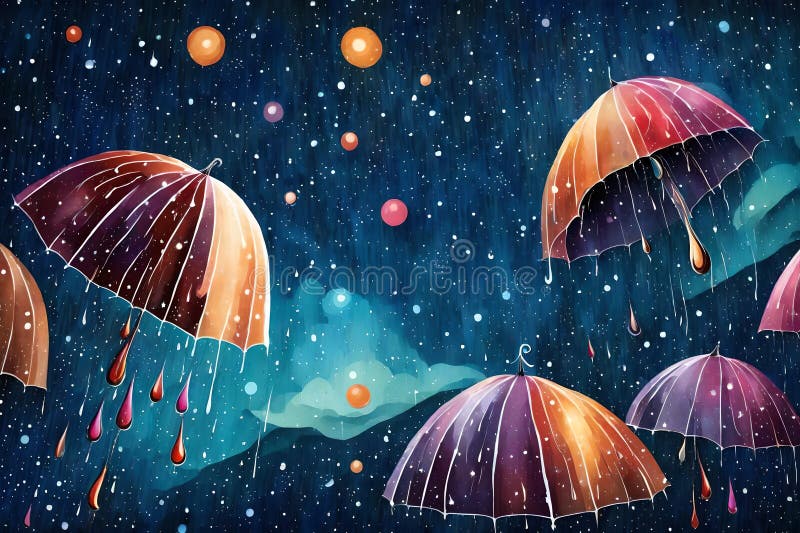 Nightfall Symphony: Vector Rain Shower Under Moonlight Stock ...