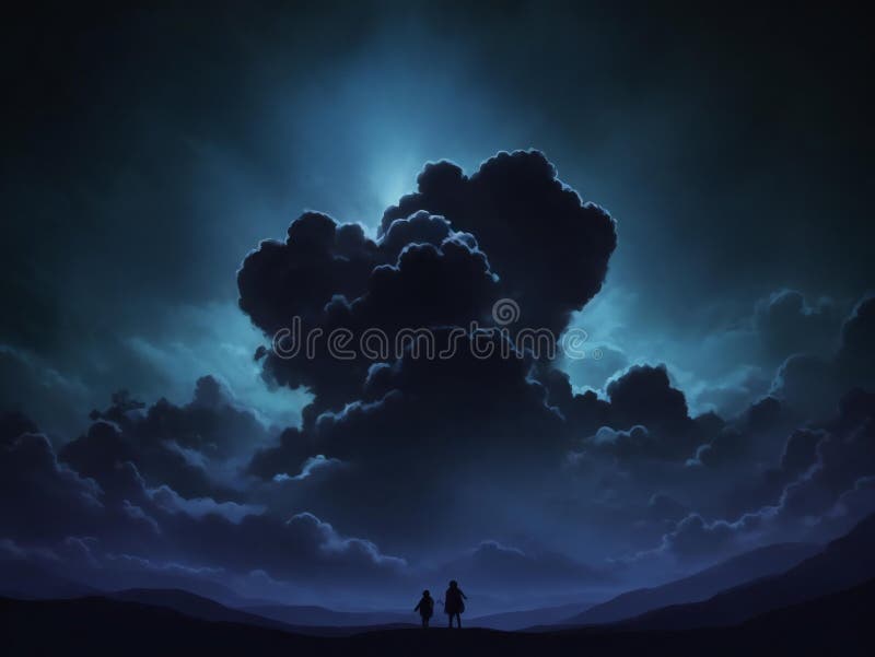 Nightfall: Two Silhouettes Against a Dramatic Sky Stock Illustration ...