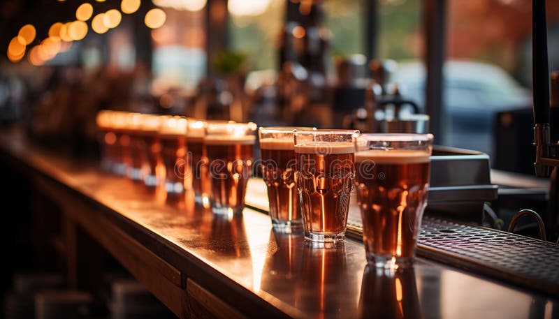 Nightlife Celebration at the Bar, Drinking Beer, Surrounded by ...