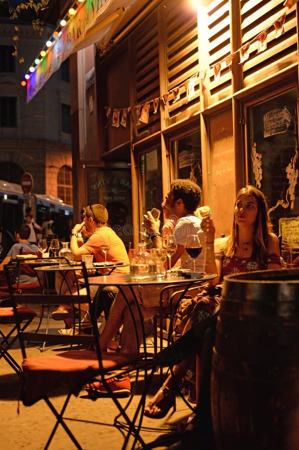 Nightlife in Lyon editorial photo. Image of france, night - 96802306