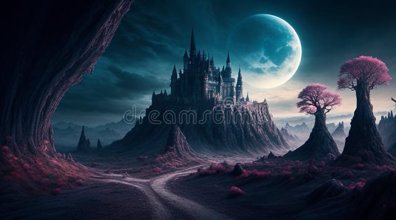 A Nightmare Alien Planet Landscape Stock Illustration - Illustration of ...