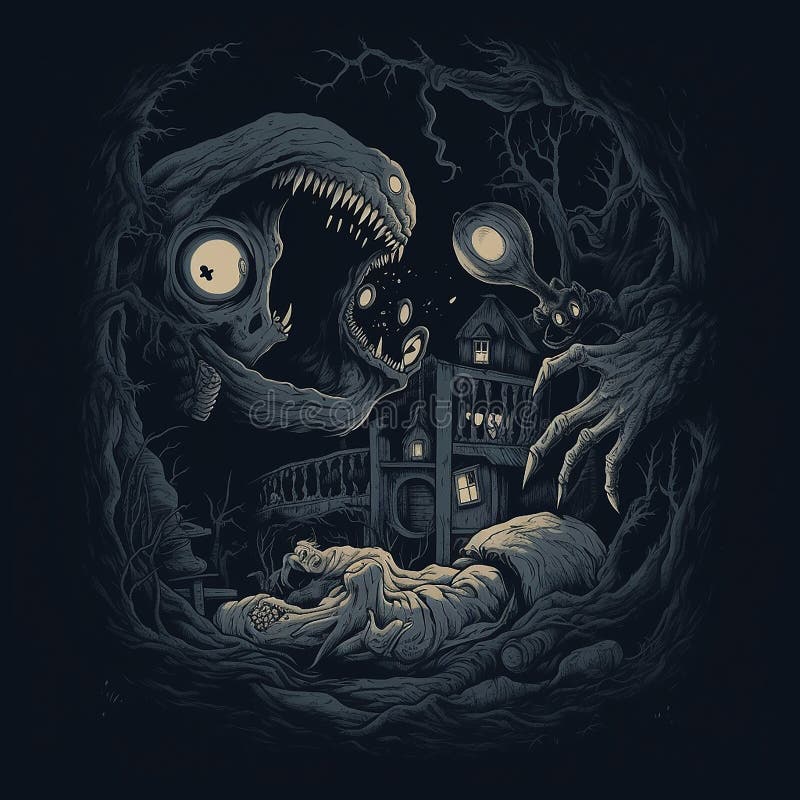 Nightmare, Scary Horrible Fantasy Monsters with Teeth and Claws Stock ...