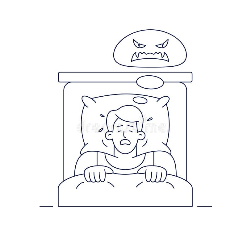 Nightmare Vector Illustration. Man Character Has a Bad Dream, is Scared ...
