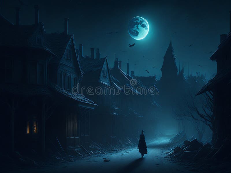 Nightmarish Landscape Where the Moonlight Stock Illustration ...